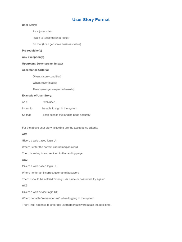 User Story Format | PDF