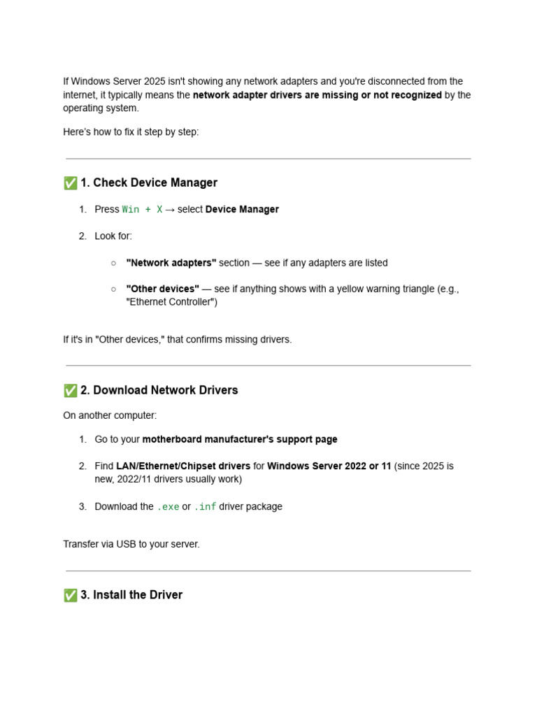 Enable Ethernet Drivers on Windows Server 2025 | PDF | Network ...
