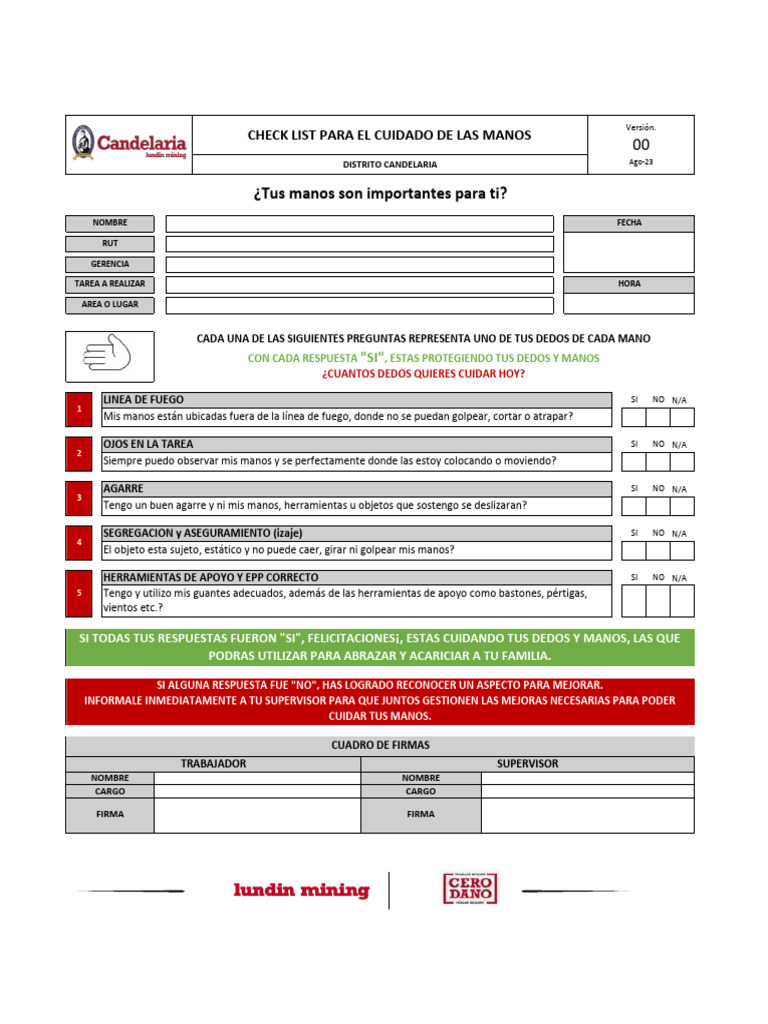 Checklist de Seguridad para Manos | PDF