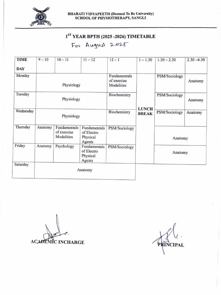 1st Year Timetable | PDF