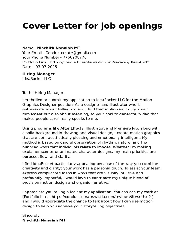 Cover Letter For Job Openings | PDF