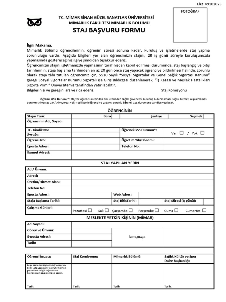 1 Staj Başvuru Formu 9.10.2023 | PDF