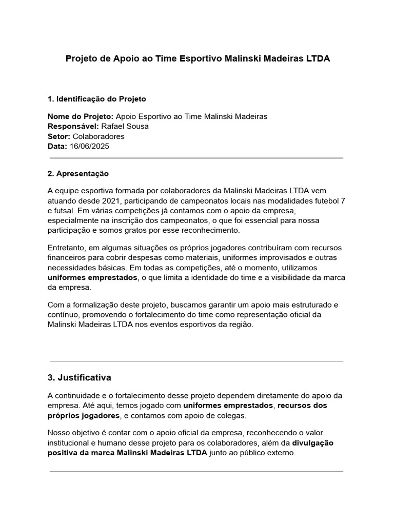 Projeto - Malinski FC | PDF | Futebol | Esportes