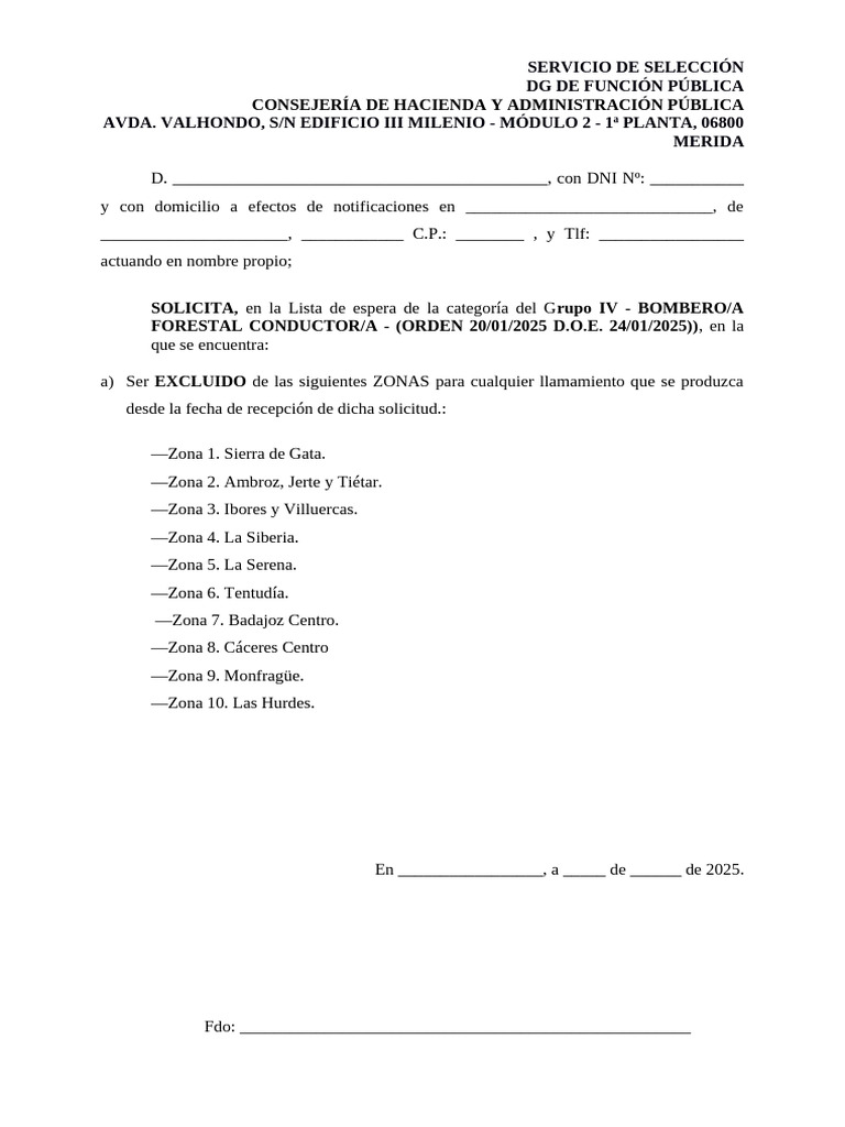 Modelo SOLICITUD Renuncia ZONAS BOLSA | PDF