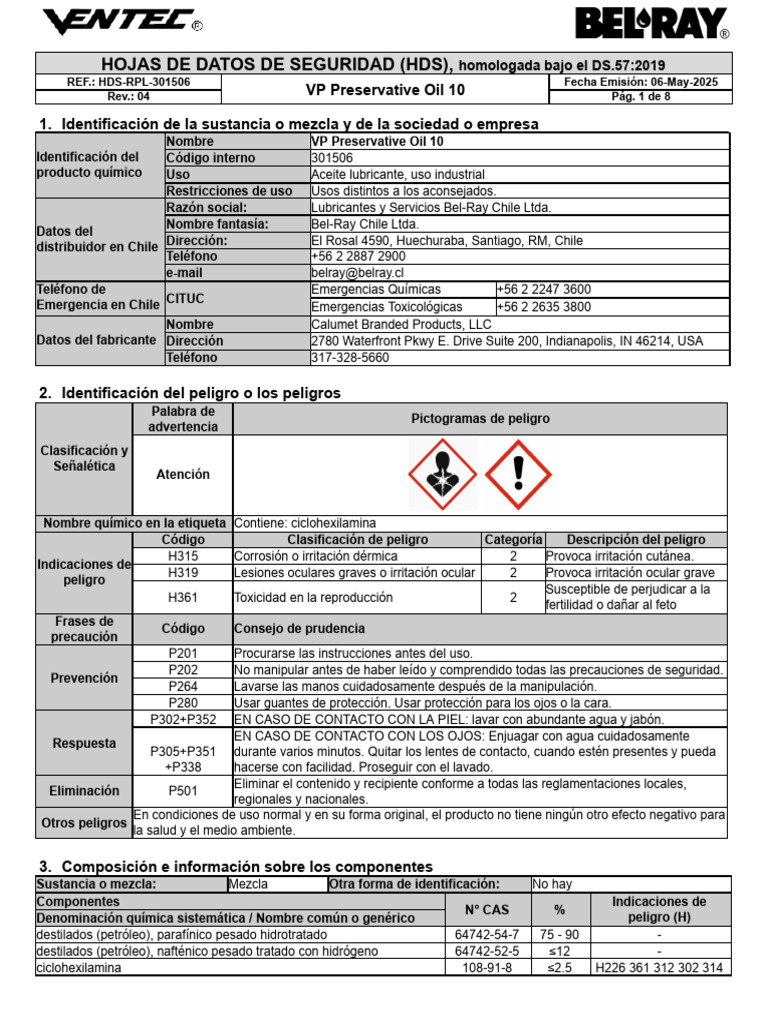 HDS VP Preservative Oil 10: Seguridad y Uso | PDF | Residuos | Reciclaje