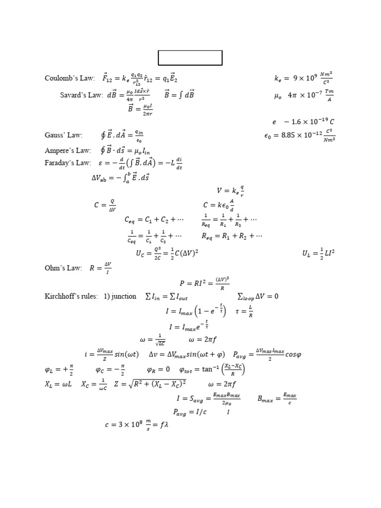 Electrical Engineering Formula Sheet | PDF | Series And Parallel ...