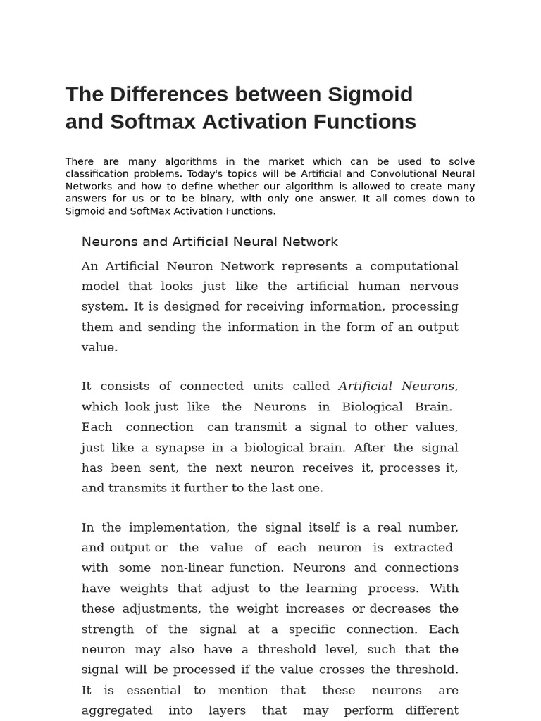 Sigmoid and Softmax Layer | PDF | Computational Neuroscience | Statistical Classification
