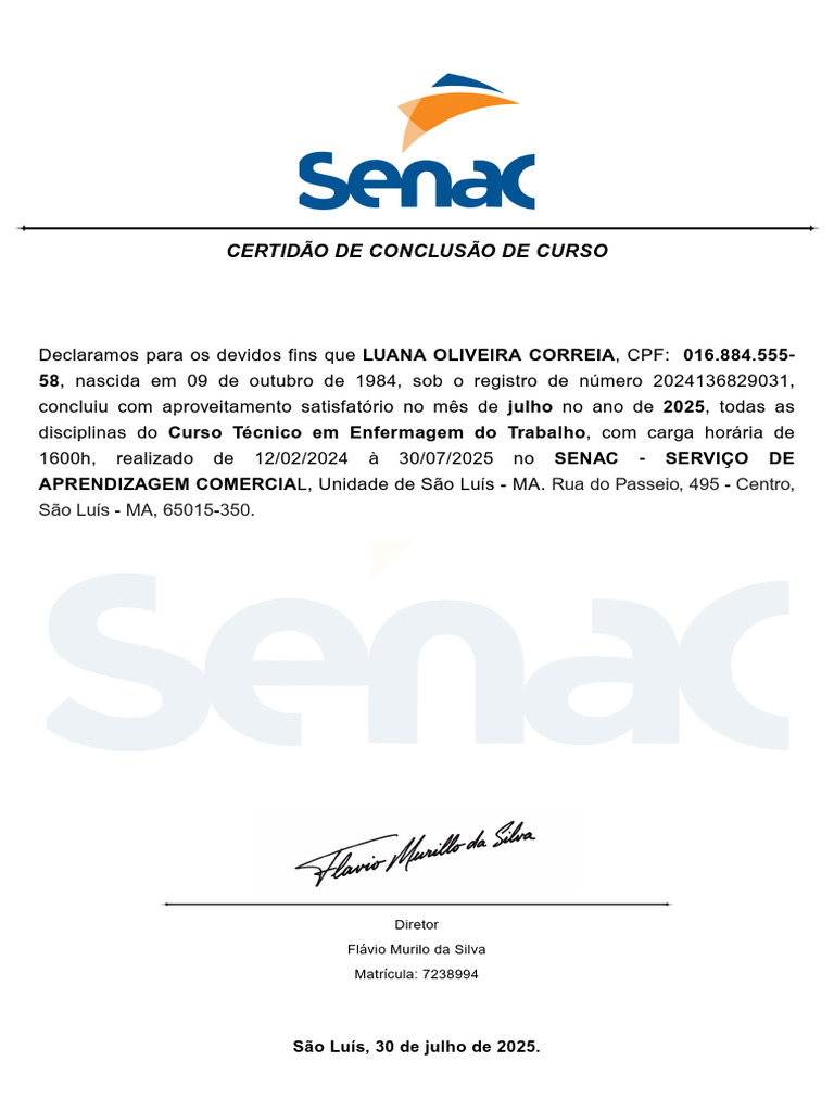 Certidão de Conclusão - Luana | PDF