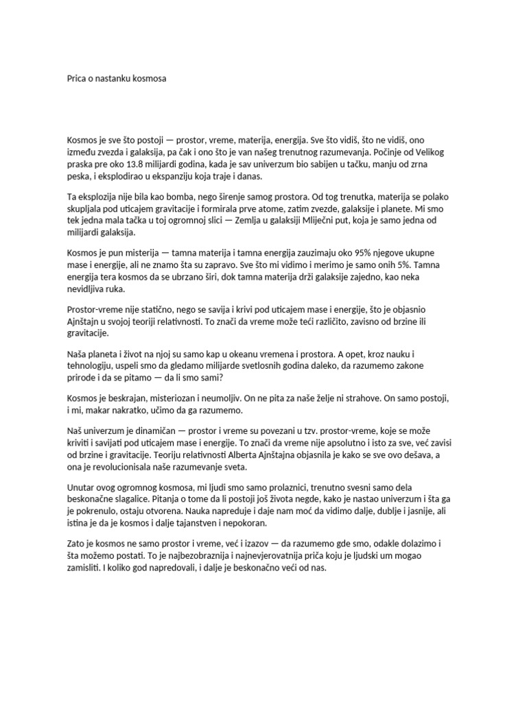 Prica o Nastanku Kosmosa | PDF