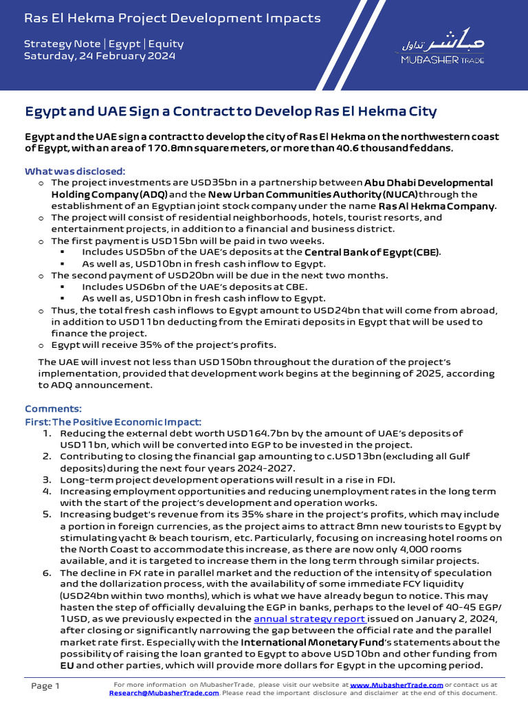 240224 Ras El Hekma Project Impacts En | PDF | Securities (Finance ...
