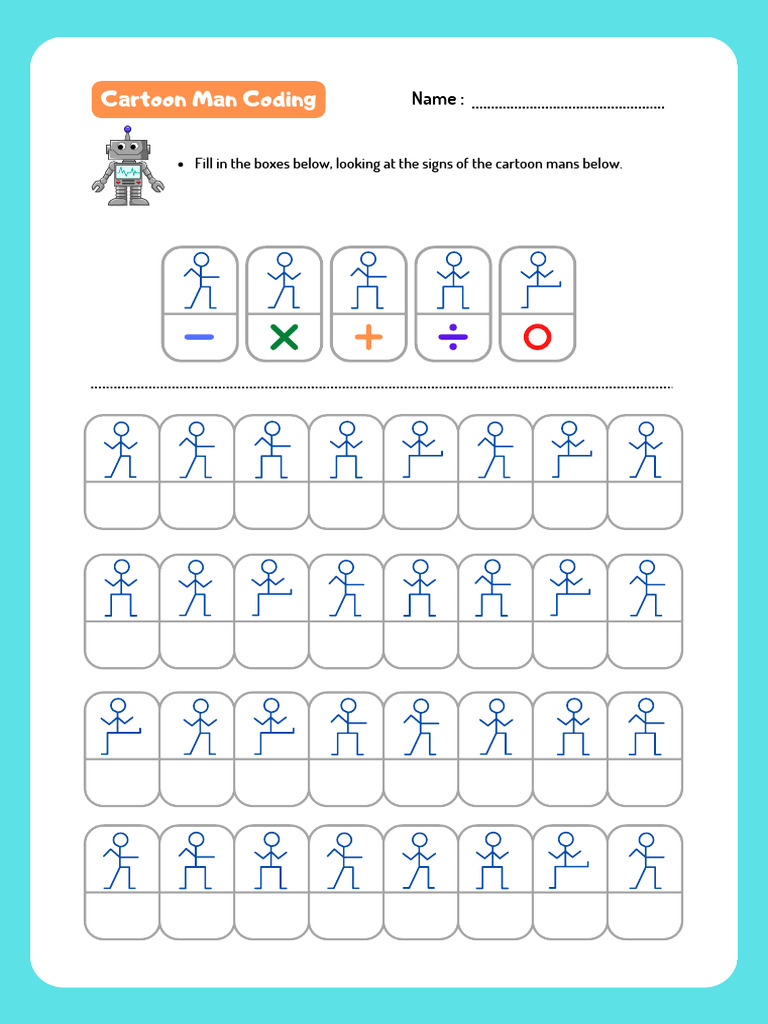 Cartoon Man Coding Worksheet Attention Raising Primary School Preschool ...