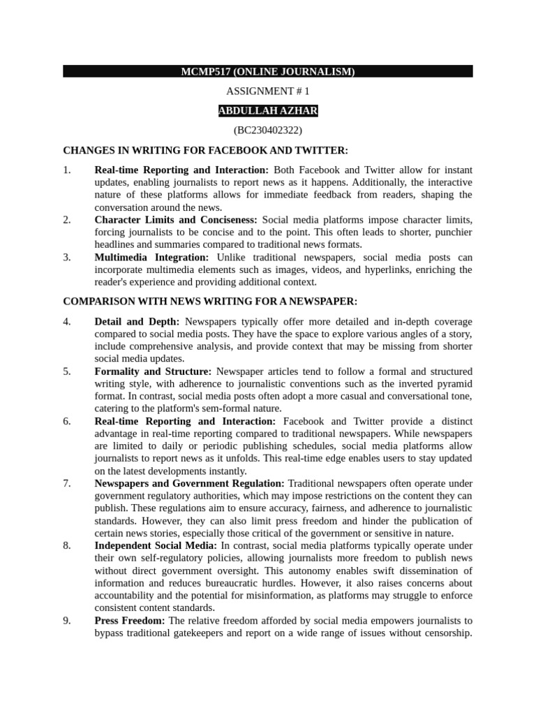 MCMP517 Abdullah Azhar Assignment | PDF | News | Social Media