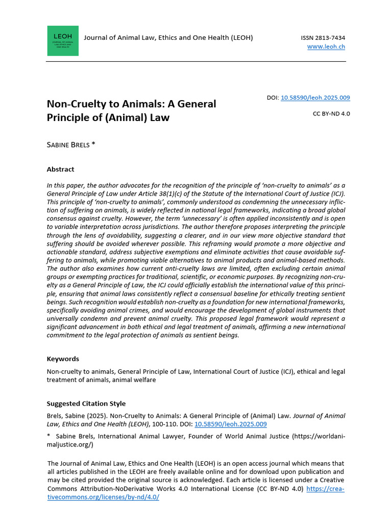 Non-Cruelty To Animals A General Principle of Anim | PDF ...