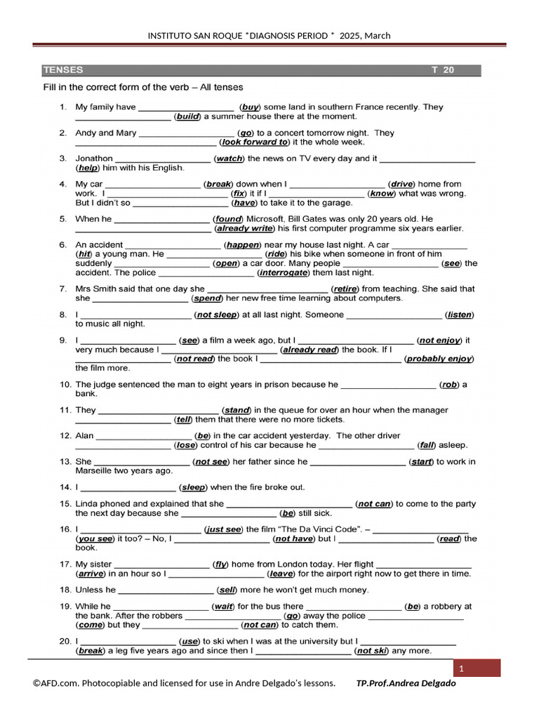 Verb Tenses Practice | PDF
