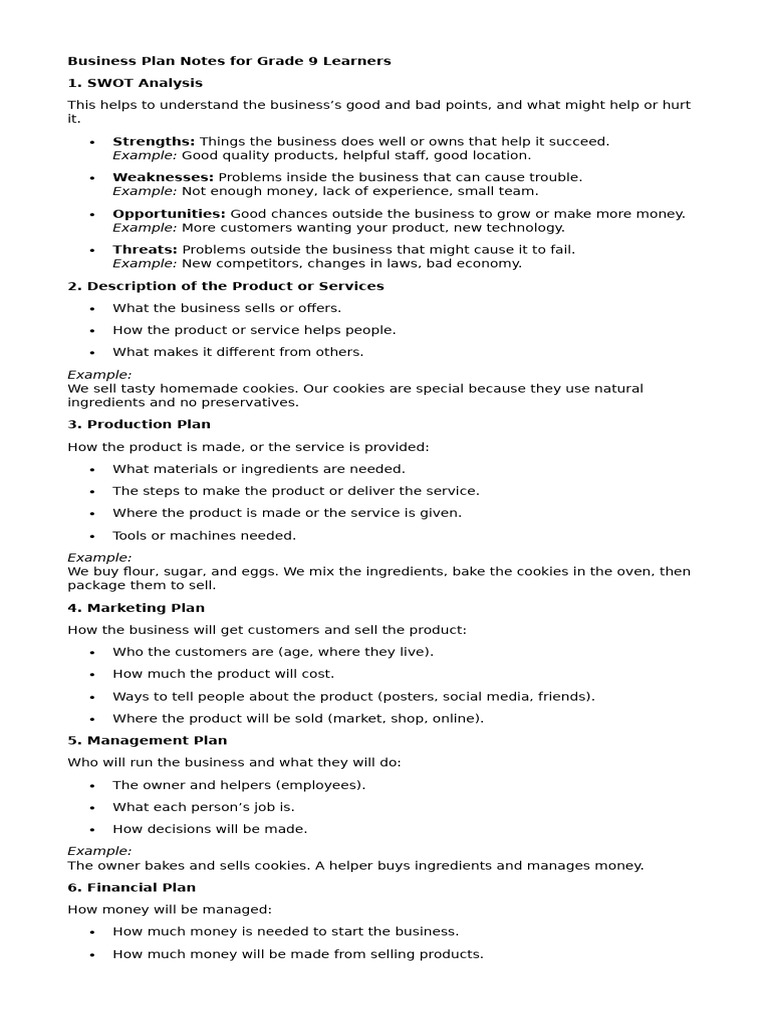 Grade 9 Business Plan Overview | PDF