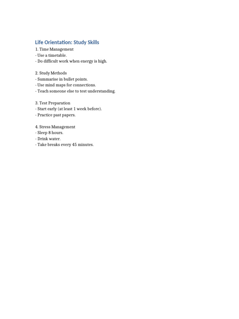 Life Orientation Study Skills | PDF
