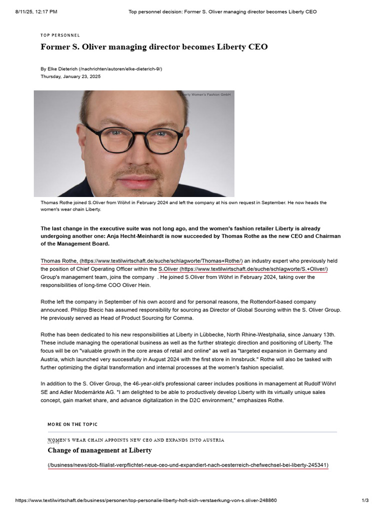Thomas Rothe Appointed Liberty CEO | PDF | Chief Operating Officer ...