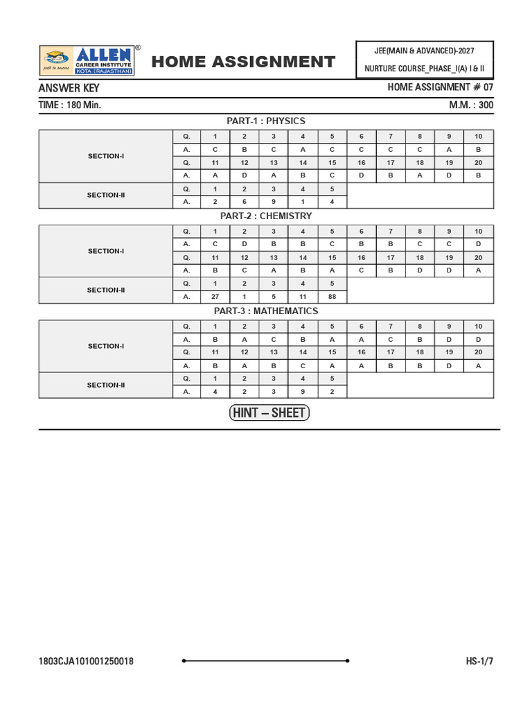 0308 Jee Main Advanced Nurture Phase I A I II Home Assignment 07 Ans Hs 791523ba 562c 434b Bcb4 ...
