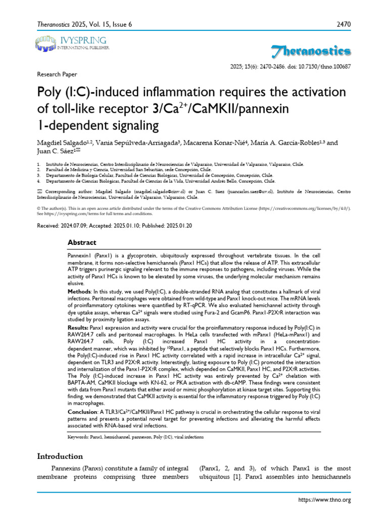 Panx1's Role in Poly(I:C)-Induced Inflammation | PDF | Cell Signaling ...