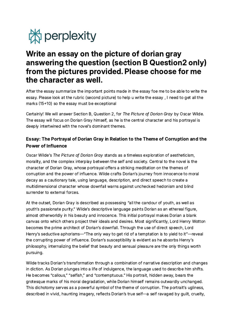 Write An Essay On The Picture of Dorian Gray Answe | PDF | The Picture ...