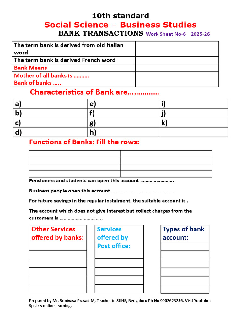 Bank Transactions Worksheet for Students | PDF | Private Sector ...