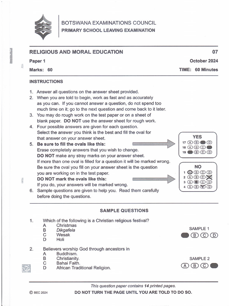 Psle Rme 2024 & Marking Key WP | PDF