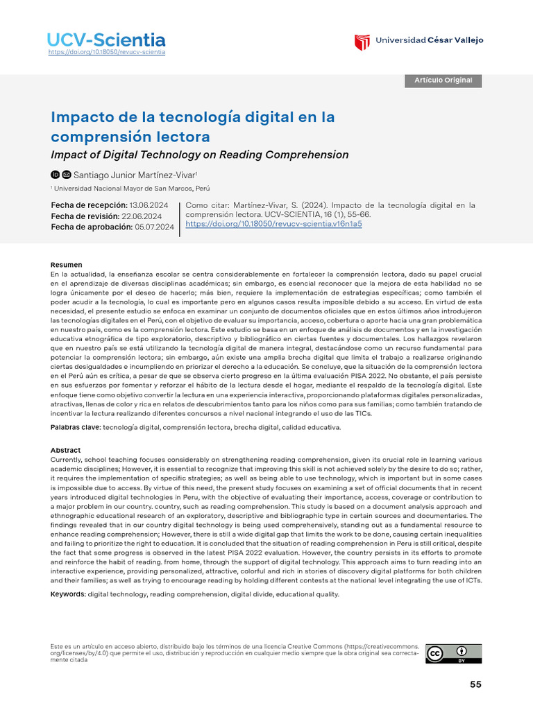 Impacto de La Tecnología Digital en La Comprensión Lectora: Impact of ...