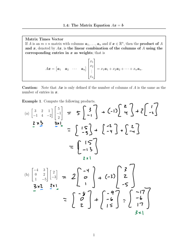 Solving the Matrix Equation Ax = b | PDF | Matrix (Mathematics ...