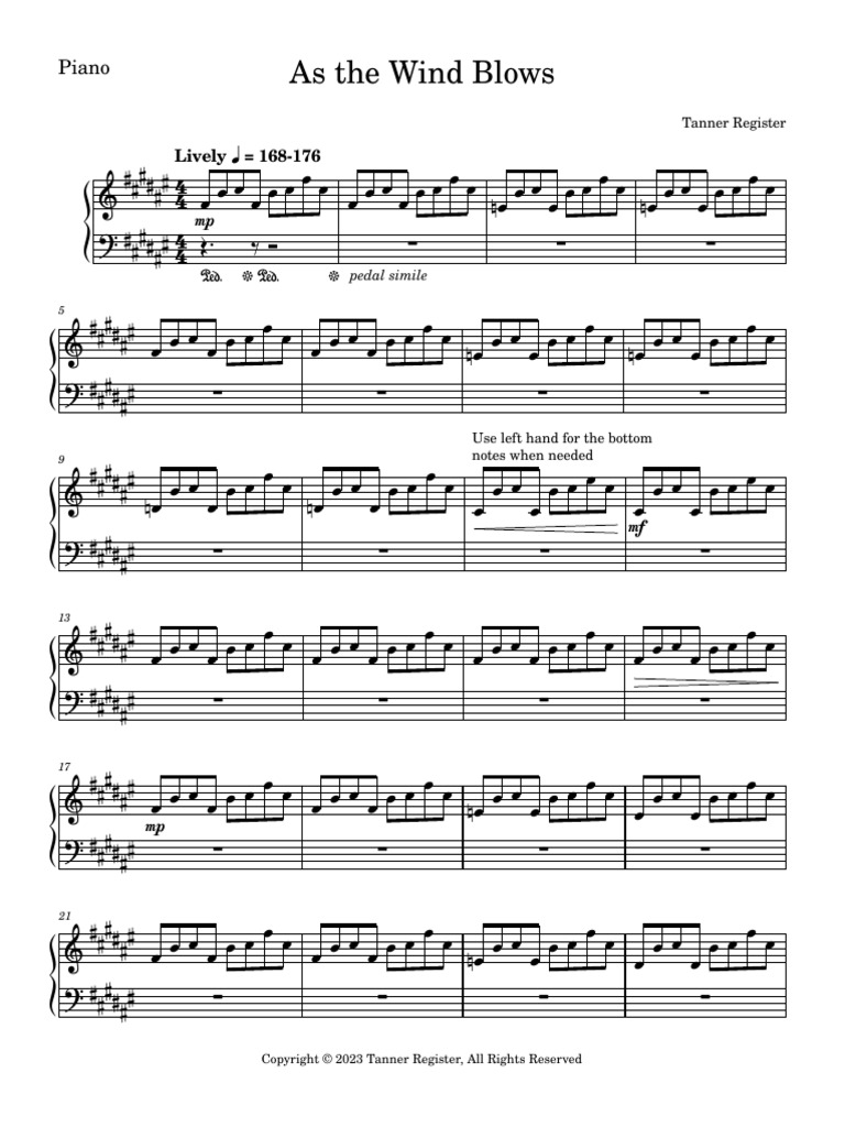 Tanner Register: As the Wind Blows Piano | PDF | Box Zithers | Keyboard ...