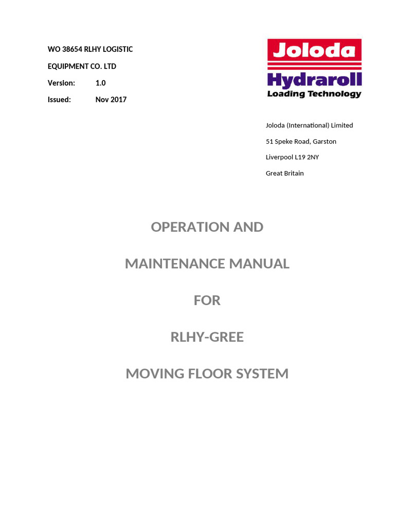 RLHY-GREE Moving Floor System Manual | PDF | Trailer (Vehicle) | Manual ...