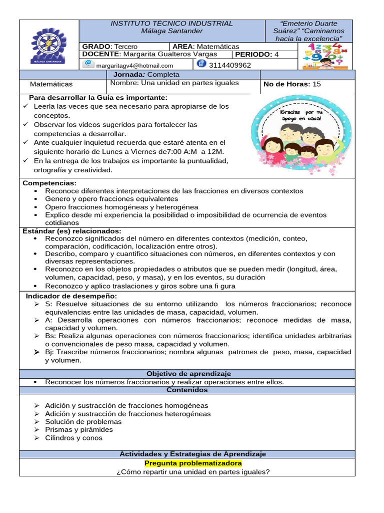 GUÍA No. 2 MATEMÁTICAS 4 PERÍODO 3° | PDF | Sustracción