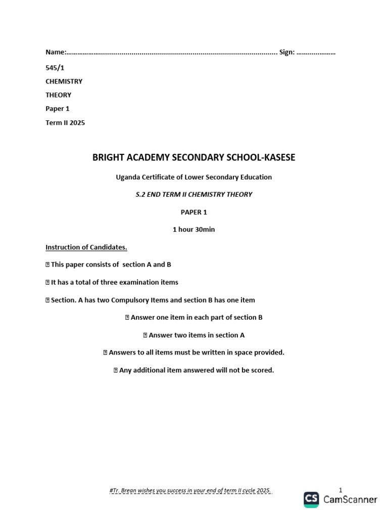 Chemistry 1 s.2 Eot II Cycle 2025(1) | PDF | Physical Sciences