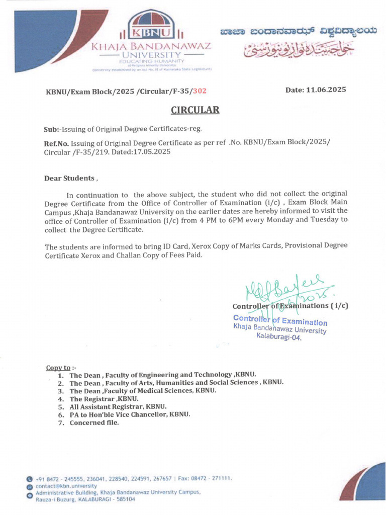 Circular Issuing of Original Degree Certificates | PDF