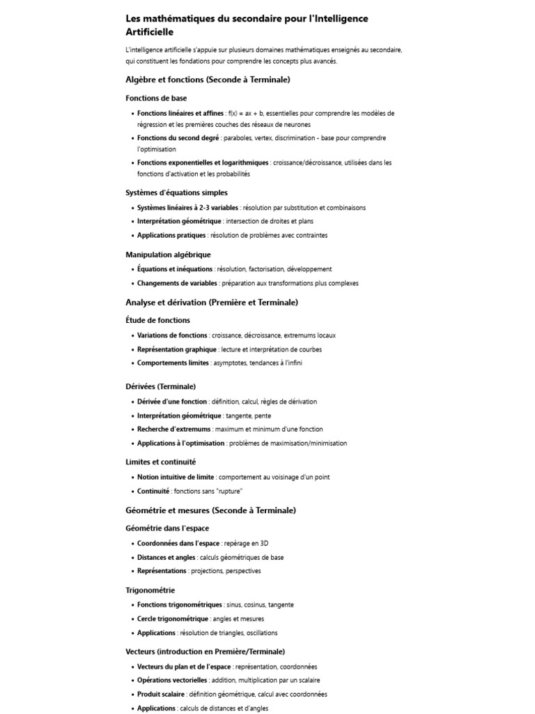 Mathématiques pour l'IA au secondaire | PDF | Séquence | Optimisation ...