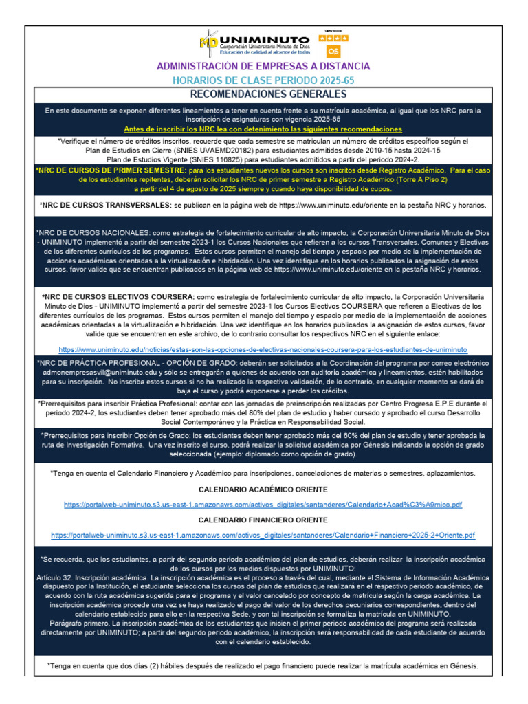 Guía de Inscripción AEMD 2025-65 | PDF | Plan de estudios