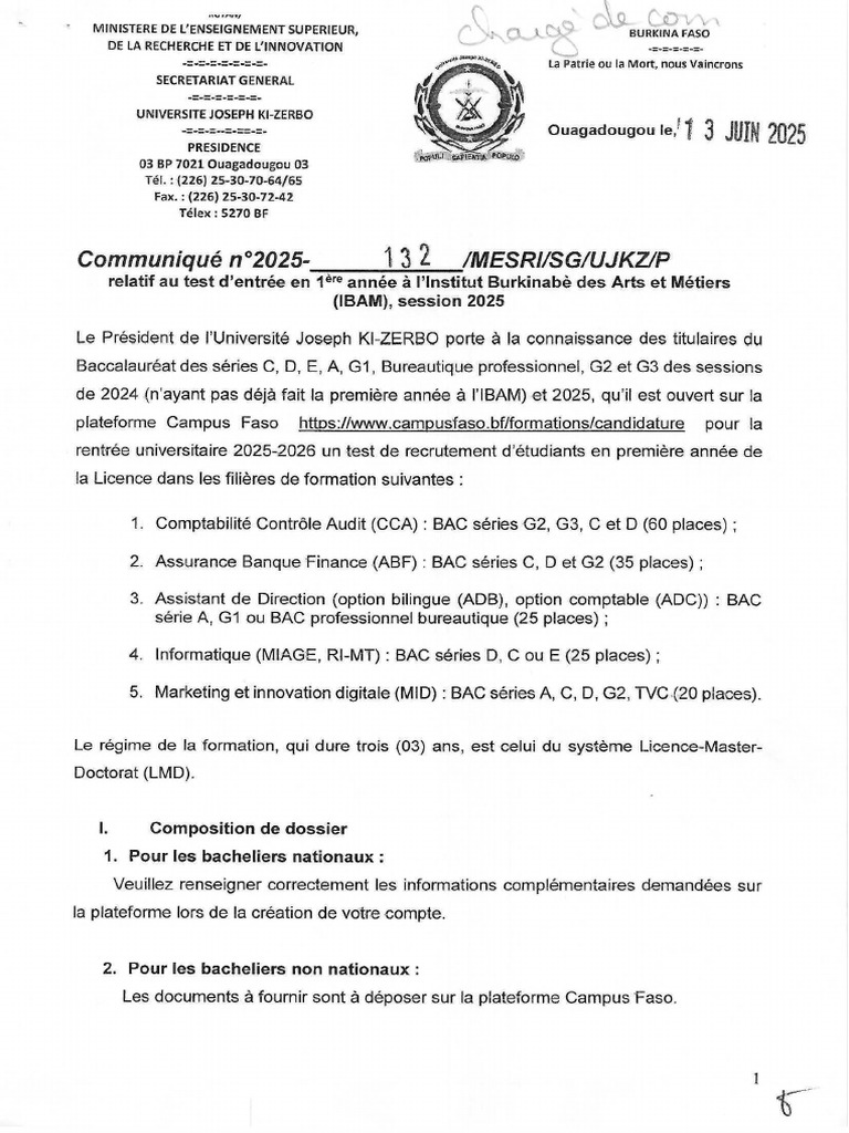 IBAM 132 Teste Entree 1er Annee IBAM 2025 | PDF
