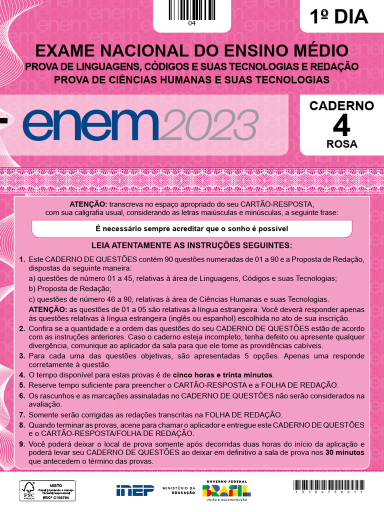 Instruções para Prova do ENEM 2023 | PDF | Brasil | Terceira idade