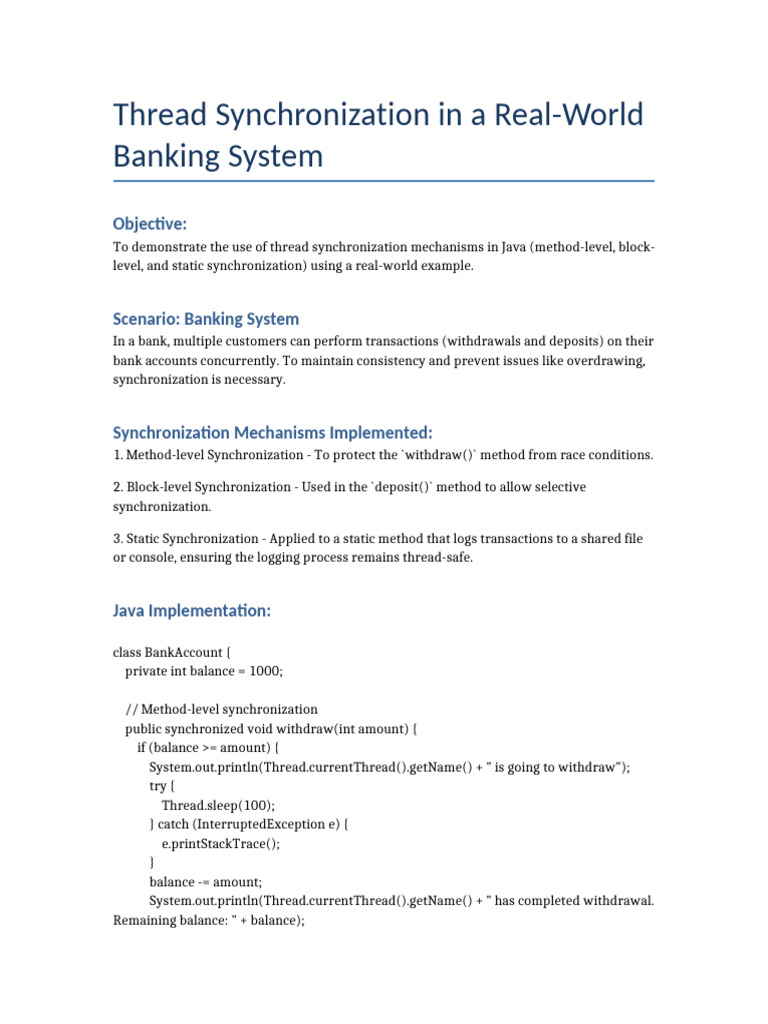Thread Synchronization Banking Assignment | PDF | Concurrent Computing ...