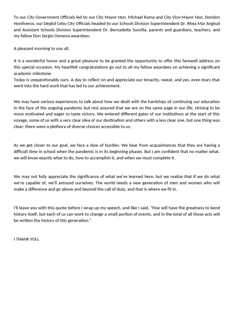 Farewell Speech 2021 | PDF