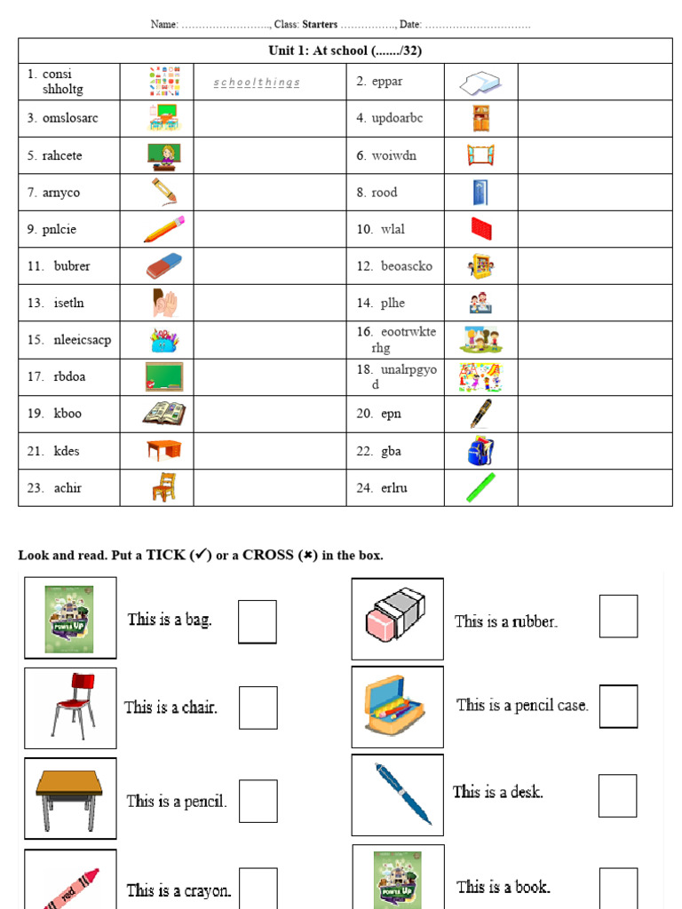 Starters - U1 - Pre A 1 & Vocabulary | PDF