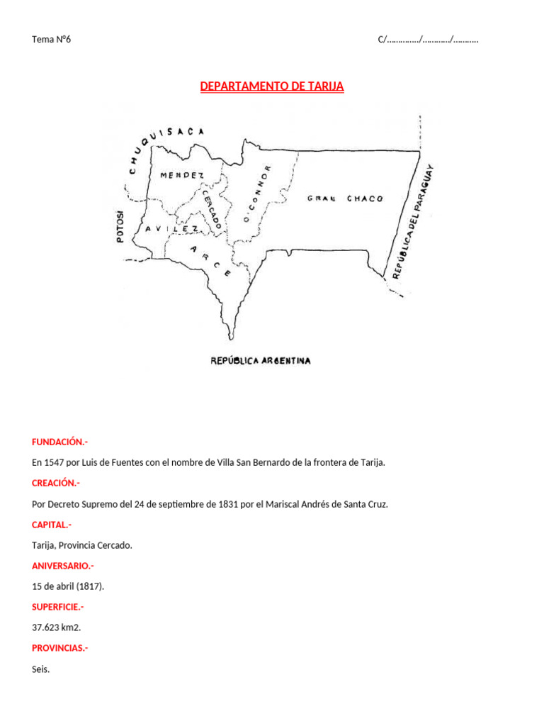 Tema N° 6 Aniversario de Tarija | PDF