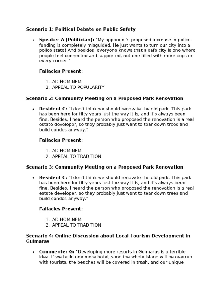 Fallacies Scenarios For Debate | PDF