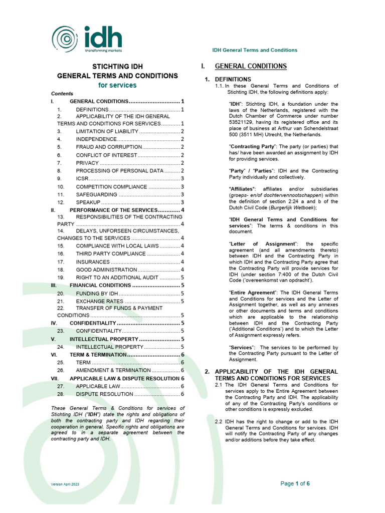 B03a5hbh4rb Idh General Terms and Conditions For Services | PDF | Legal ...
