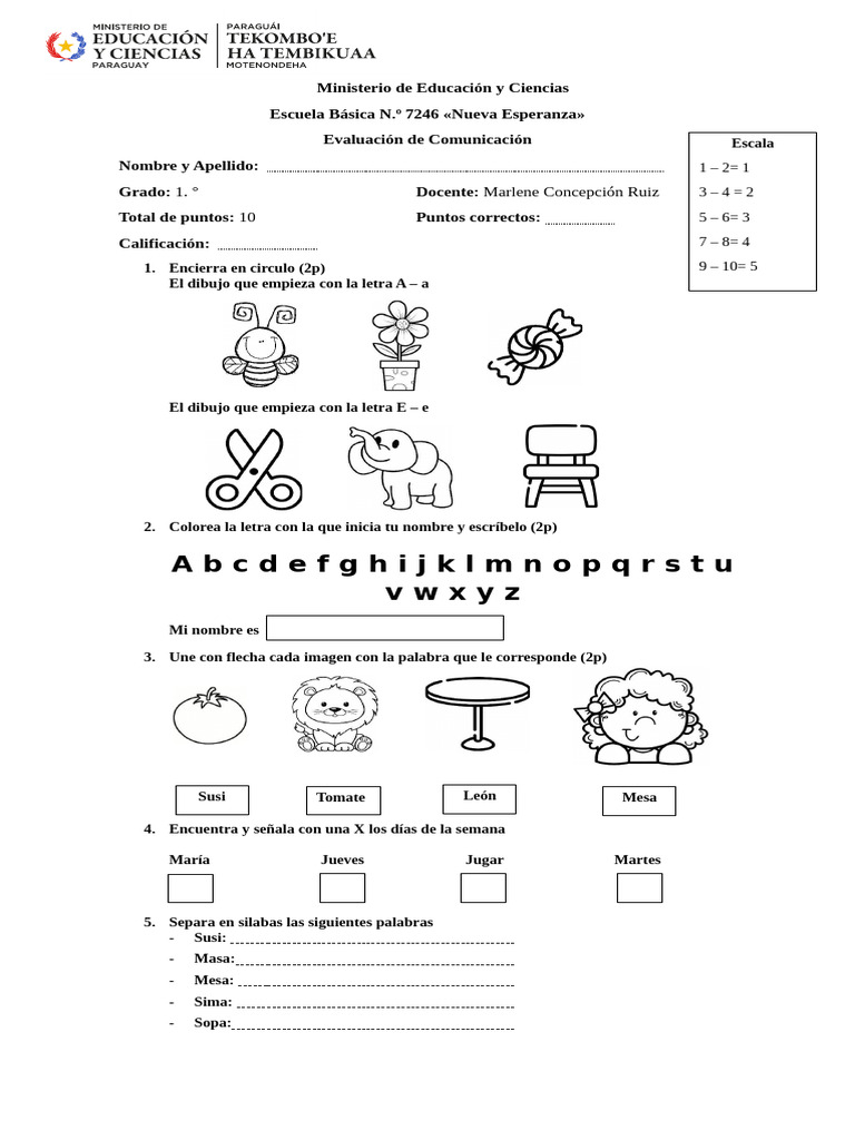 Evaluacion Comunicacion Primer Grado Nueva Esperanza Pdf