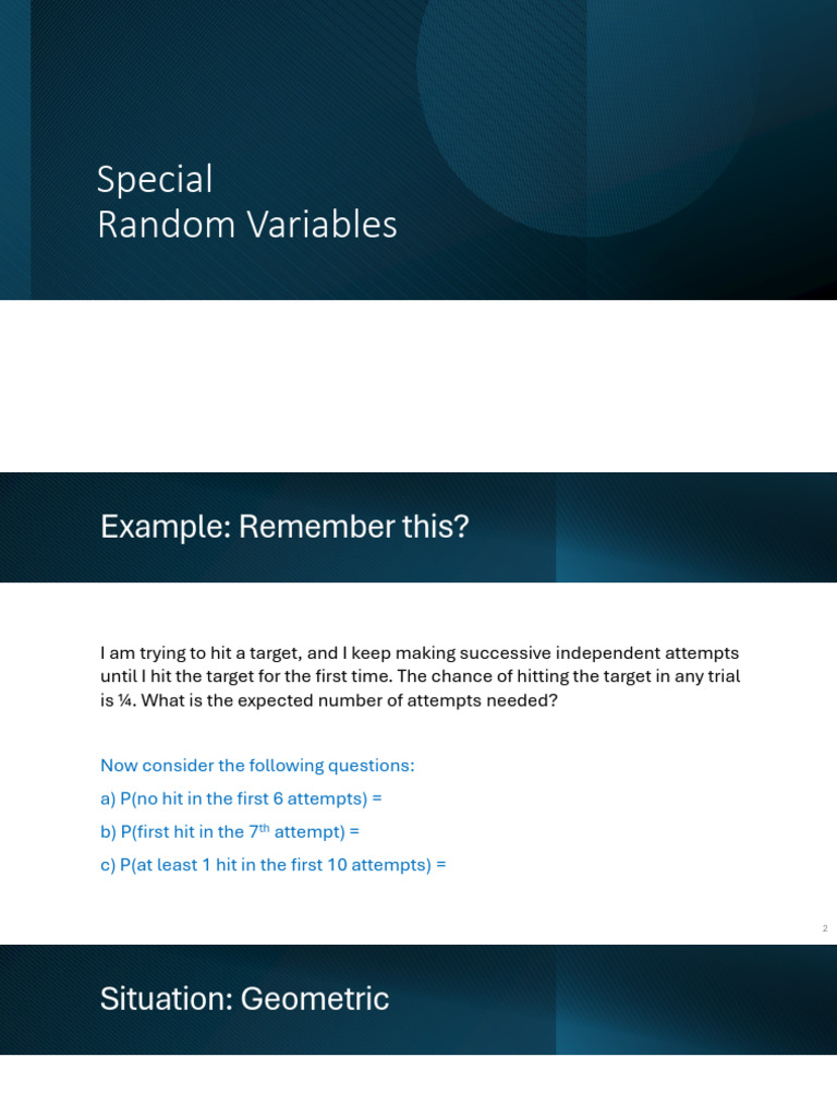 Special Random Variables | PDF | Probability Distribution | Probability