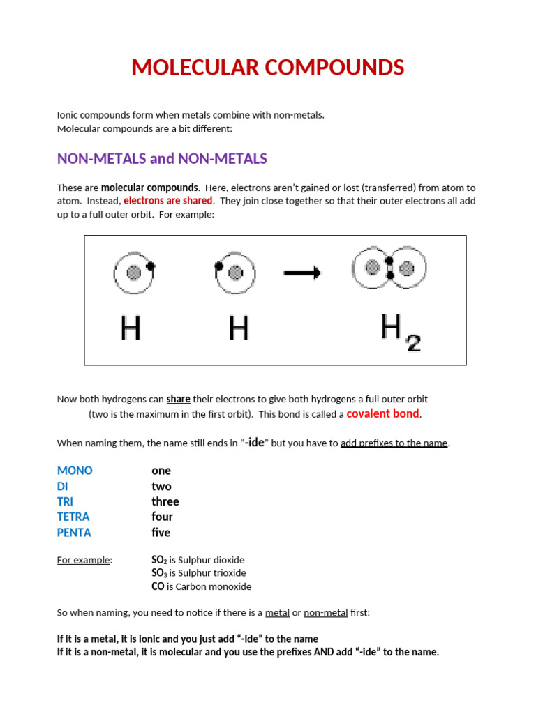 Note 5.10 - Molecular Compounds + Naming | PDF