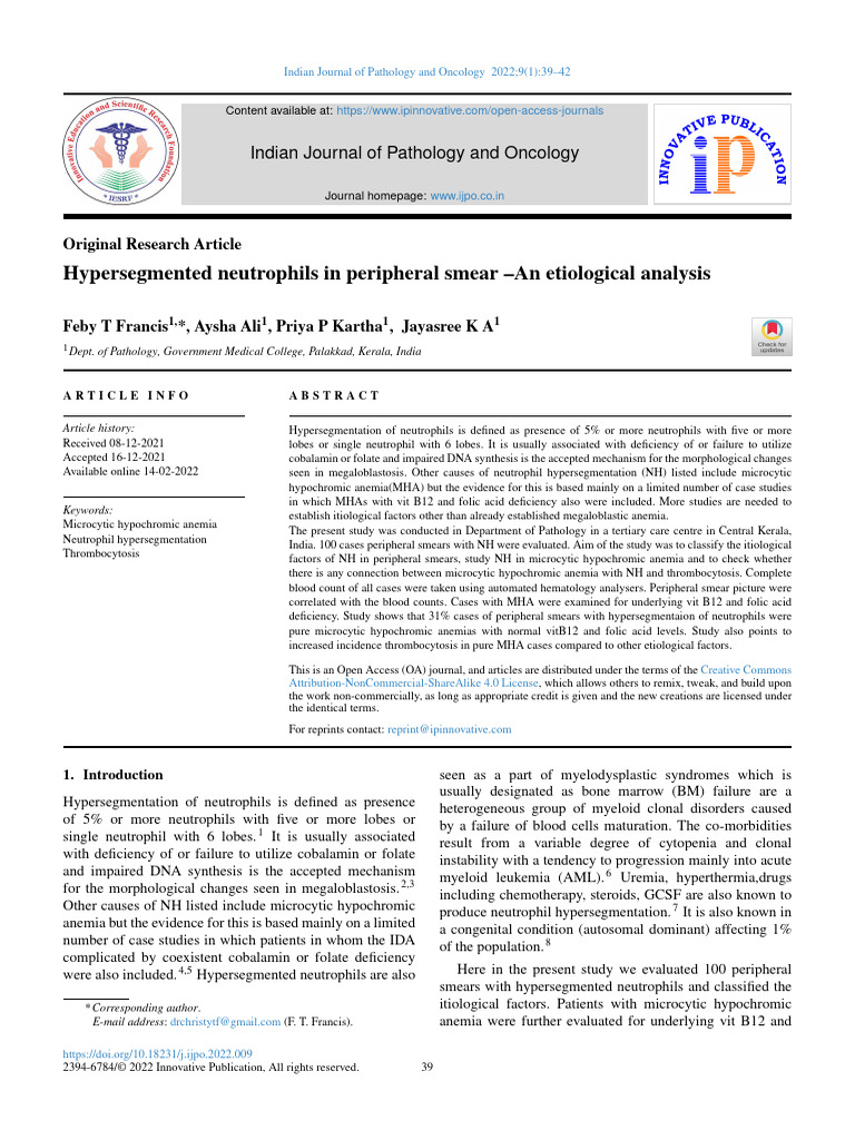 Hypersegmented Neutrophils in Peripheral | PDF | Anemia | Medical Specialties