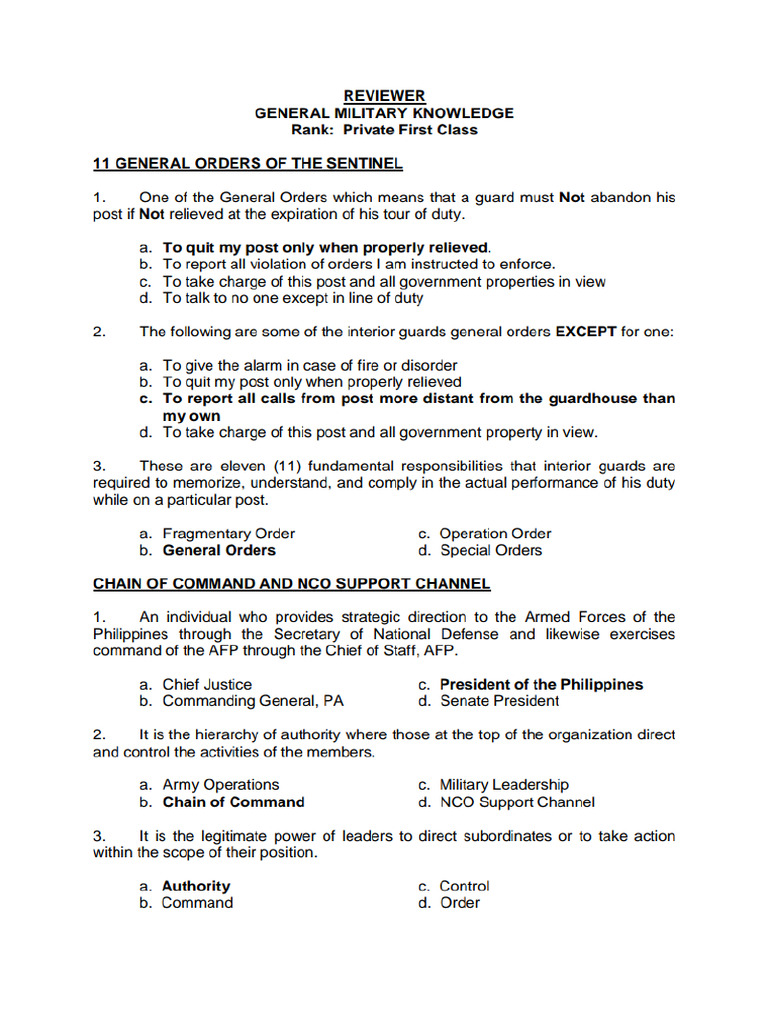 GENERAL MILITARY KNOWLEDGE Reviewer VERSION 2 | PDF