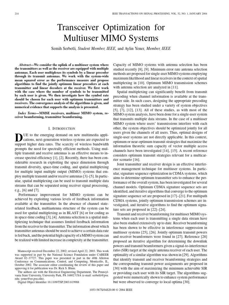 Transceiver Optimization For | PDF | Mimo | Mathematical Optimization