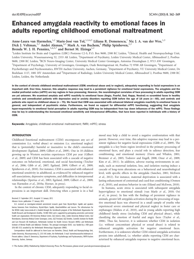 Amygdala Reactivity - Emocional Faces Emotional Maltreatment | PDF ...